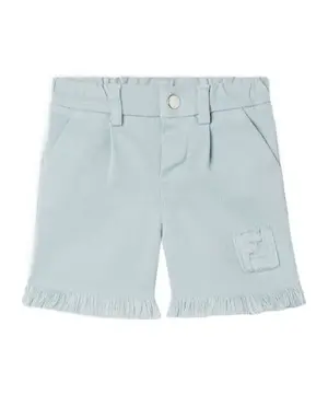 Fendi Cotton Denim Baby Bermuda Shorts With Ff Embroidery - Light Blue