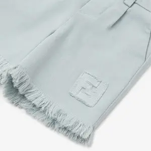 Fendi Cotton Denim Baby Bermuda Shorts With Ff Embroidery