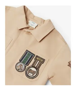 Fendi Long-sleeved Gabardine Shirt With Embellished Patches