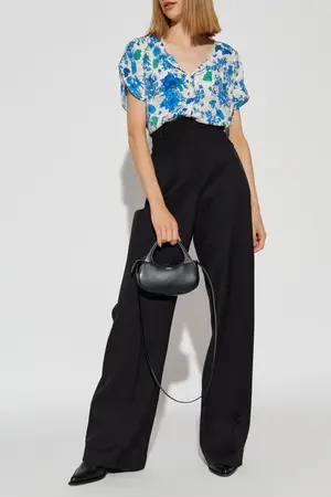 Zadig&Voltaire Tiffiny Floral Printed V-neck Top With Lace Detail - Blue