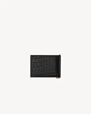 Saint Laurent Tiny Cassandre Bill Clip Wallet In Crocodile-embossed Matte Leather