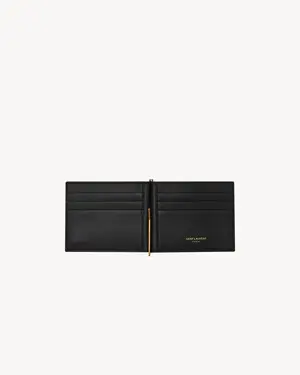 Saint Laurent Tiny Cassandre Bill Clip Wallet In Crocodile-embossed Matte Leather