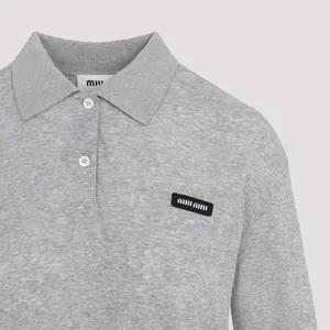 Miu Miu Long-sleeved Jersey Polo Shirt - Grey
