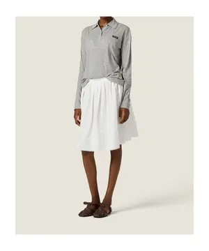 Miu Miu Long-sleeved Jersey Polo Shirt - Grey