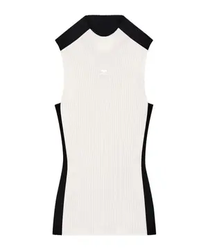 COURREGES Courrèges Contrast Frame Ribbed Sleeveless Tank Top - White
