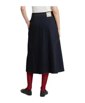 Max Mara Flared Denim Skirt With Tie Detail