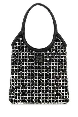 Miu Miu Ivy Satin Handbag With Synthetic Crystals - Black