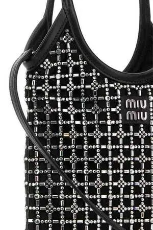 Miu Miu Ivy Satin Handbag With Synthetic Crystals