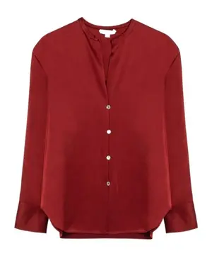 Vince Long-sleeved V-neck Button-up Shirt - Red