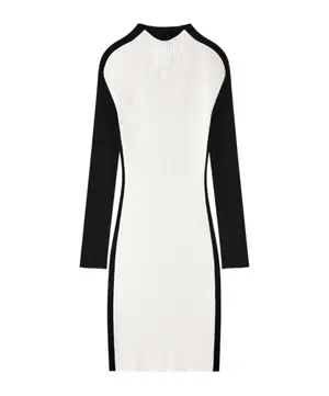 COURREGES Contrast-frame Ribbed-knit Mini Dress - White