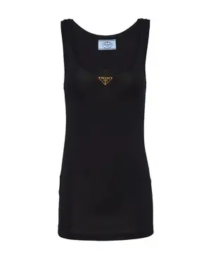 Prada Ribbed Knit Jersey Tank Top - Black