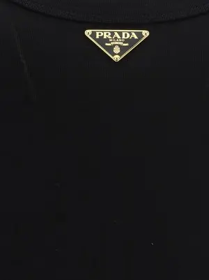 Prada Ribbed Knit Jersey Tank Top With Enameled Logo