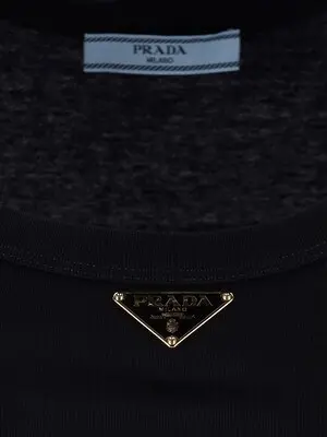 Prada Ribbed Knit Jersey Tank Top With Enameled Logo