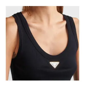 Prada Ribbed Knit Jersey Tank Top With Enameled Logo