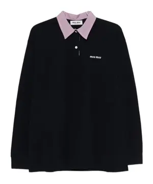 Miu Miu Logo-embroidered Long-sleeved Polo Shirt
