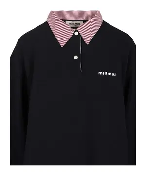 Miu Miu Logo Embroidered Long-sleeved Polo Shirt