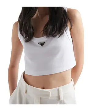 Prada Tailored Ribbed Knit Cropped Top