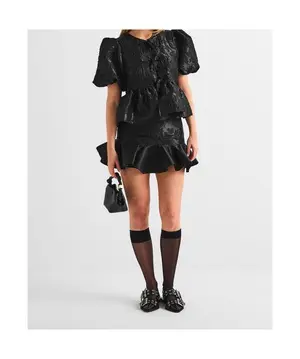 GANNI Satin Mini Skirt With Lace Trim
