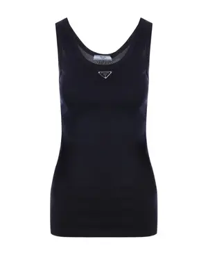 Prada Logo Plaque Sleeveless Tank Top