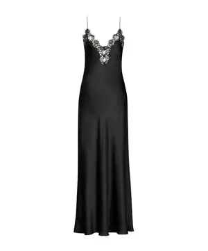 Saint Laurent Slip Dress In Silk Satin And Lace - Black