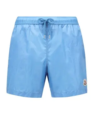 Moncler Logo Patch Drawstring Swim Shorts - Light Blue
