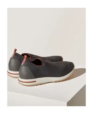Loro Piana Low-cut Knit Wool Sneakers With Calfskin Trim - Black