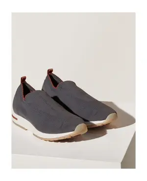 Loro Piana Low-cut Knit Wool Sneakers With Calfskin Trim - Black