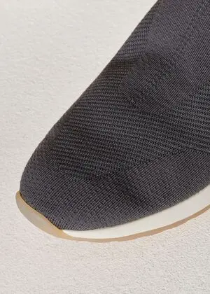 Loro Piana Low-cut Knit Wool Sneakers With Calfskin Trim - Black