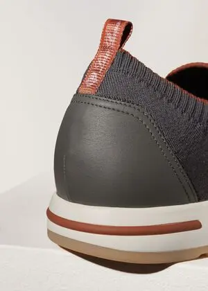 Loro Piana Low-cut Knit Wool Sneakers With Calfskin Trim - Black