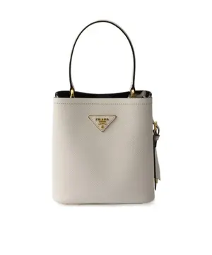 Prada Panier Mini Saffiano Leather Bag - Chalk White/black