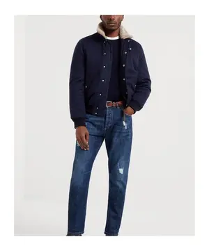 Brunello Cucinelli Long-sleeved High-neck Jacket - Navy Blue