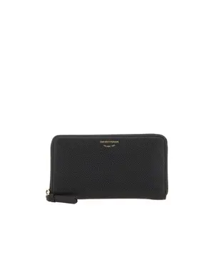 Emporio Armani Logo Printed Zip-around Wallet - Black