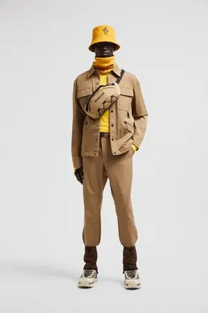 Moncler Twill Trousers With Elasticated Waistband And Buckle Detail