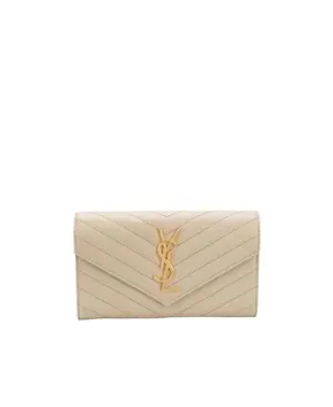 Saint Laurent Cassandre Matelassé Large Flap Wallet - Nude