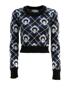 MARINE SERRE Moon Argyle Knitted Cropped Jumper - Black