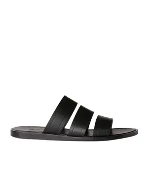 Loro Piana Naha Leather Slides - Black