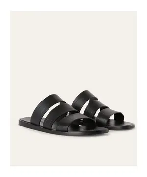 Loro Piana Naha Leather Slides - Black