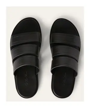 Loro Piana Naha Leather Slides - Black