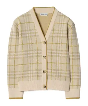 Burberry Metallic Check Wool Blend Cardigan