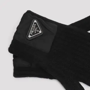 Prada Triangle Logo Ribbed Gloves