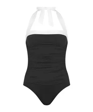 Ralph Lauren Shirred Contrast Trim Swimsuit - Nude