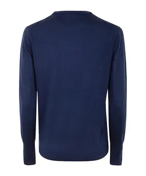 Aspesi Wool Sweater With Round Neck And Ribbed Details - Blue
