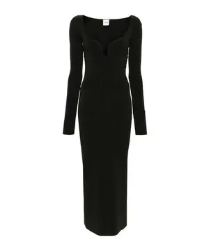 Nanushka Long Sleeve Seam Detail Ribbed Midi Dress