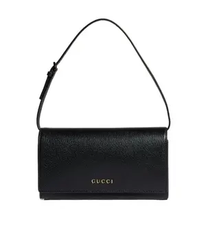 Gucci Leather Pouch With Gold-foiled Logo - Black