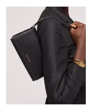 Gucci Leather Pouch With Gold-foiled Logo - Black