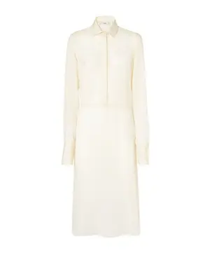 Fendi Silk Jacquard Midi Shirt Dress - Ivory