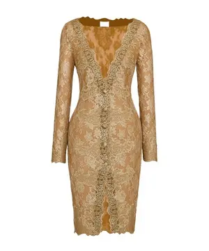 Saint Laurent Long Sleeve Lace Dress - Nude
