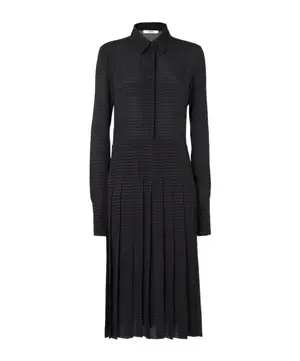 Fendi Pleated Zigzag-pattern Midi Dress - Black