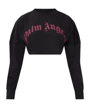 Palm Angels Curved Logo Printed Cropped Top