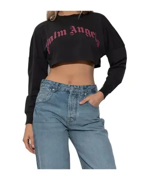 Palm Angels Curved Logo Printed Cropped Top